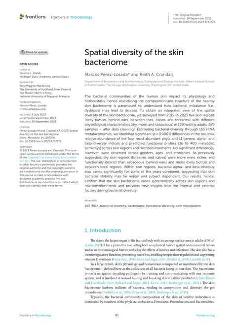Pdf Spatial Diversity Of The Skin Bacteriome