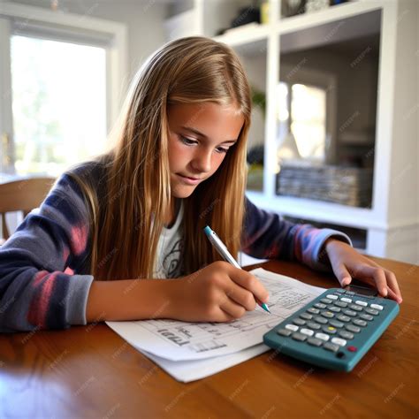 Premium Ai Image Girl Doing Math Homework