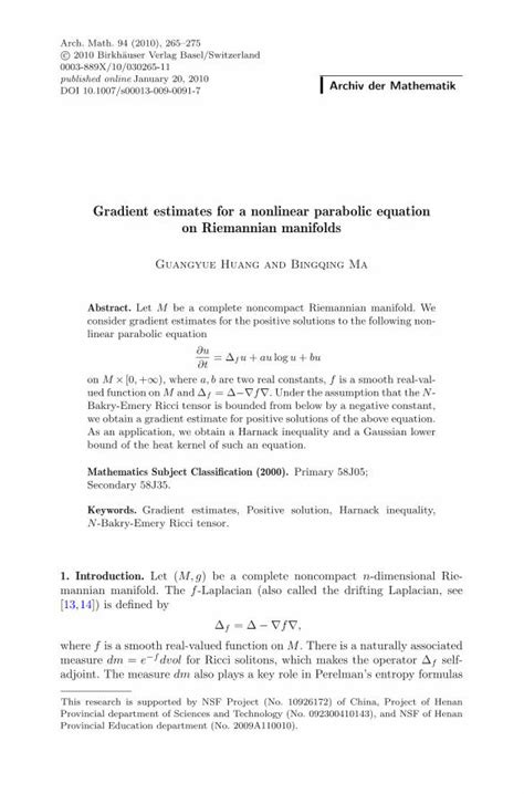 Pdf Gradient Estimates For A Nonlinear Parabolic Equation On Riemannian Manifolds Dokumentips