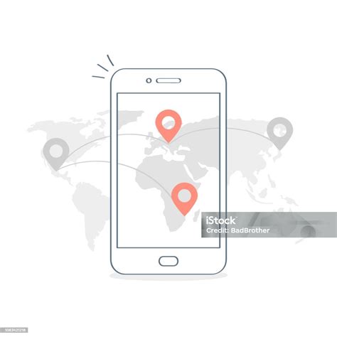 스마트폰 세계 지도에로 연결 Gps 네비게이션 휴대 전화 디스플레이에 지리적 위치 핀 포인터 여행 교통 시침핀에 대한 스톡 벡터 아트 및 기타 이미지 Istock