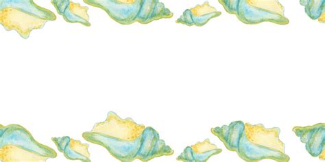 바다 껍질 Trophonopsis Breviata 프레임 수평 배너 수채화 그림은 섬유 디자인 스티커 카드 배너에 대 한 흰색 배경베이스에 고립되어 있습니다 Unmanned