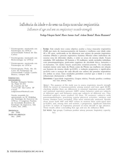 Influência Da Idade E Do Sexo Na Força Muscular Respiratória Pdf