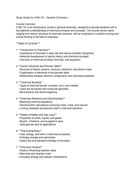 Study Guide For CHM General Chemistry I The Course Covers Topics Ranging From Atomic