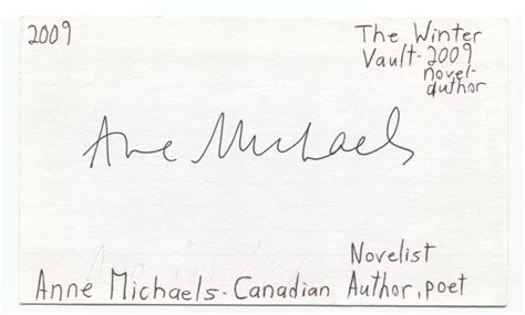 Anne Michaels Signed 3x5 Index Card Autographed Signature Author Writer