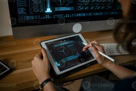 Futuristic Women Engineer Working With Holographic Augmented Reality