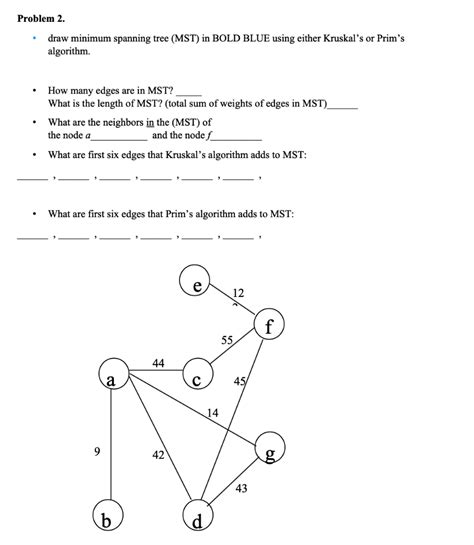 Solved Problem Draw Minimum Spanning Tree Mst In Bold Chegg