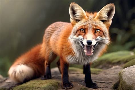 Smiling Fox A Cute Bushy Tailed Fox With A Bright Smile And Sparkling