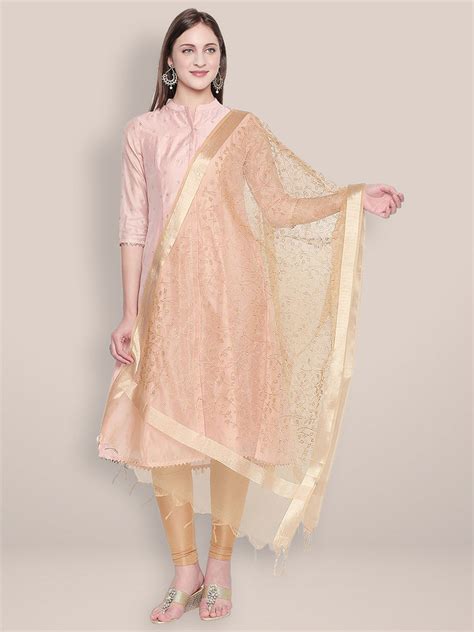Embroidered Gold Organza Dupatta Dupatta Bazaar