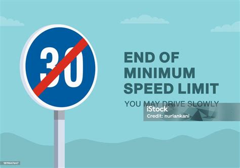 안전 운전 요령 및 교통 법규 천천히 운전할 수 있습니다 최저 속도 제한 표지판의 끝을 클로즈업합니다 벡터 일러스트 레이 션 템플릿 거리에 대한 스톡 벡터 아트 및 기타