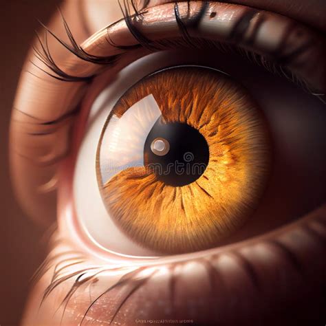 Beautiful Big Brown Eyes Macro Illustration Generative Ai Stock