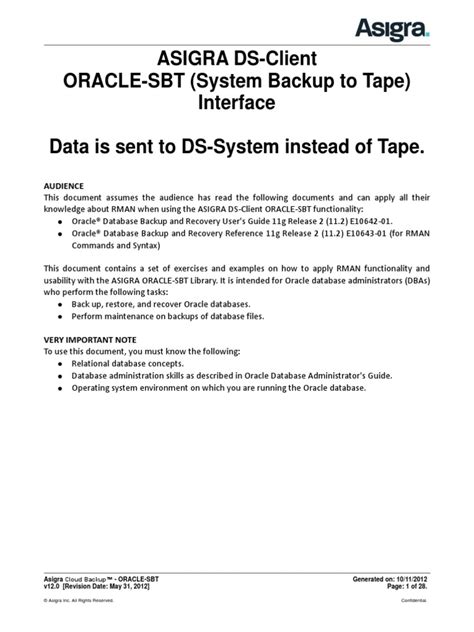 Asigra Rman Interface Description Pdf Backup Oracle Database