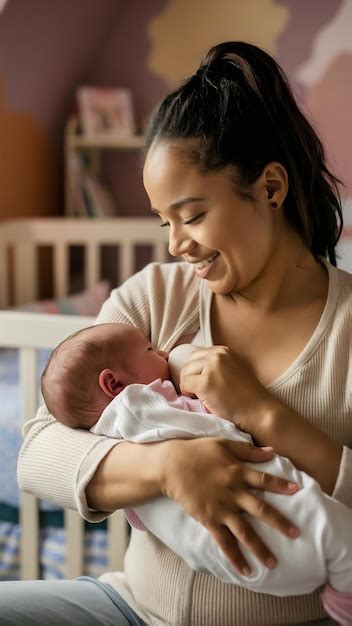 Mãe Amamentando Seu Bebê Conceito De Maternidade Feliz Imagem Premium Gerada Com Ia