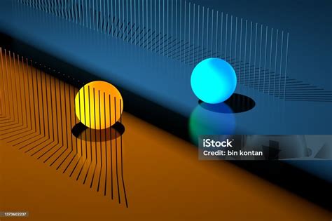 오렌지와 파란색 풍선 네온 발광 풍선 과 리미터 최소한의 추상 개념 3d 일러스트레이션 개념에 대한 스톡 사진 및 기타 이미지 Istock