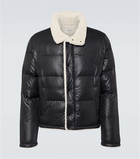 Faux Shearling Lined Down Jacket In Black Saint Laurent Mytheresa