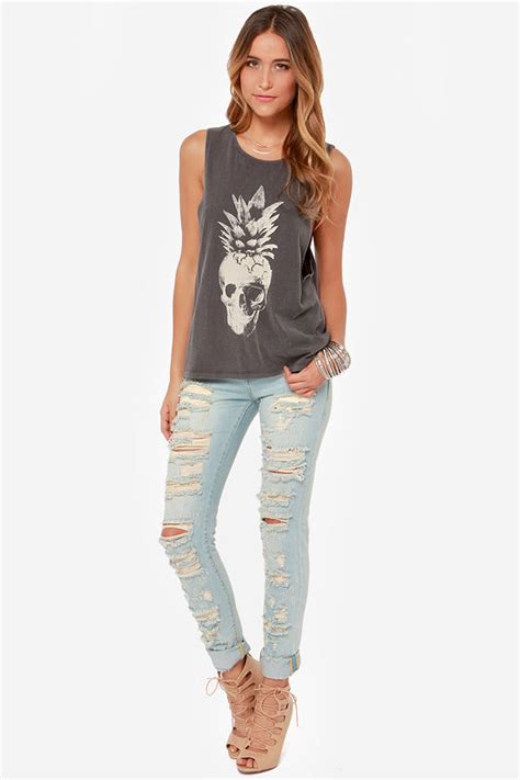 Volcom Skulltown Tee Tank Top Muscle Tee 3200 Lulus