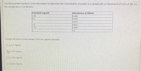 Solved Use The Provided Standard Curve Information To Chegg