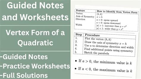 Vertex Form Of A Quadratic Guided Notes And Worksheets Tpt