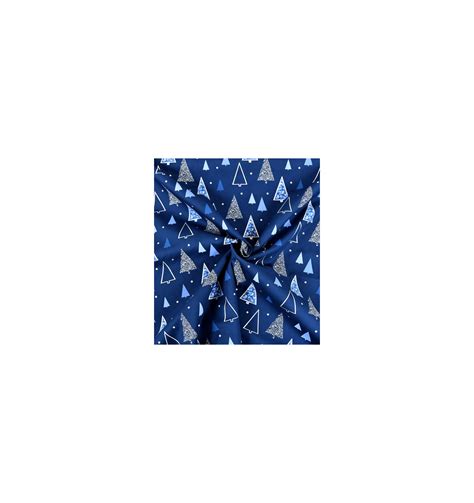 Tissu popeline de coton bleu marine motifs sapins de Noël Au Fil de Léontine