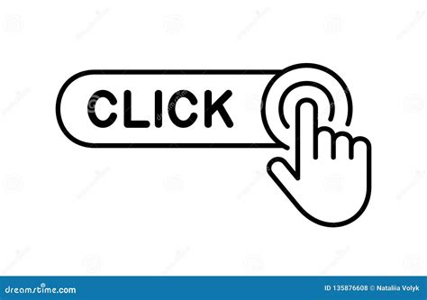 click here button with hand icon stock vector illustration of graphic