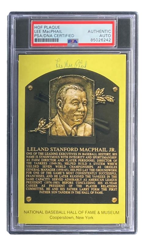 Lee Macphail Signed Hall Of Fame Plaque Postcard Psa Pristine Auction