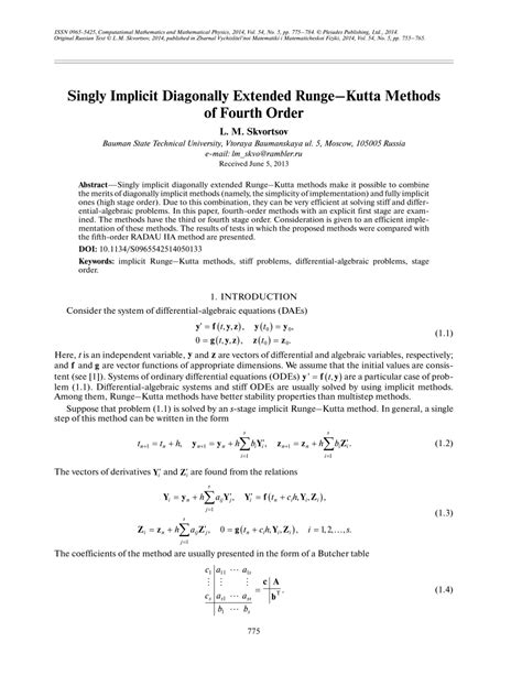 Pdf Singly Implicit Diagonally Extended Runge Kutta Methods Of Fourth