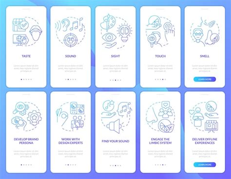 Premium Vector Sensory Advertising Blue Gradient Onboarding Mobile App Screen Set