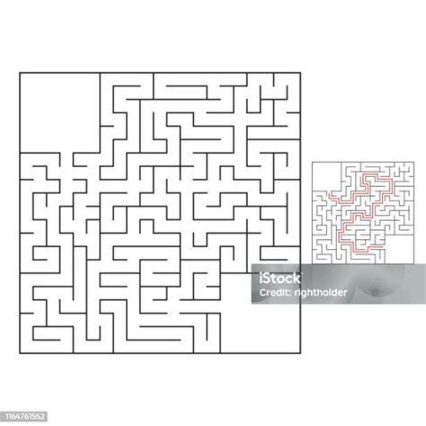 추상 사각형 미로입니다 아이들을위한 게임 아이들을위한 퍼즐 입구 1개 출구 1개 미로 수수께끼 흰색 배경에 격리된 플랫 벡터 그림입니다 대답과 함께 개념에 대한 스톡 벡터
