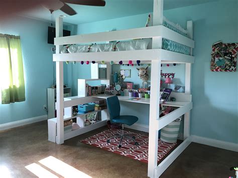 Queen Size Loft Bed Built Custom Bed With Storage Steps And Desk
