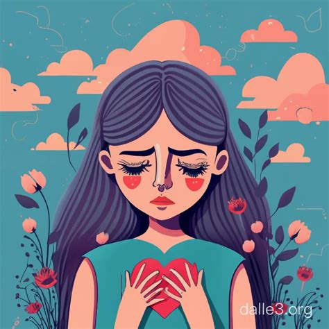 Sad Cartoon Girl Holding Heart With Downcast Eyes Dalle3 Ai