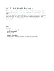 4 17 LAB Mad Lib Loops Docx 4 17 LAB Mad Lib Loops Mad Libs Are Activities That Have A