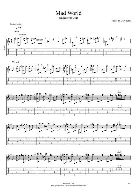 Gary Jules Mad World Tab By Fingerstyle Club