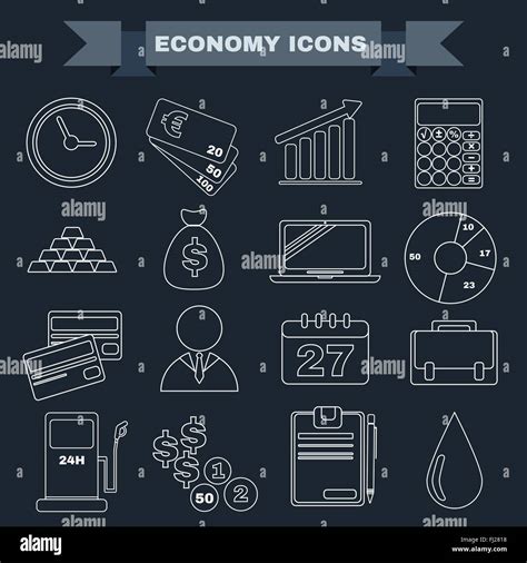 Economy Icon Set Black And White Business Icons Digital Background