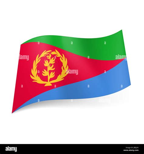 National Flag Of Eritrea Red Triangle With Yellow Wreath Dividing Field Into Green And Blue