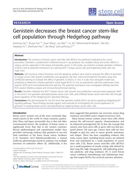 Pdf Genistein Decreases The Breast Cancer Stem Like Cell Population