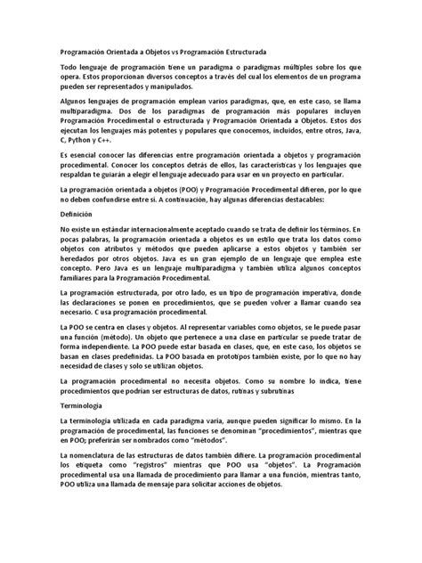 Que Es Mejor Programacion Estructurada O Poo Pdf Objeto Informática Lenguaje De