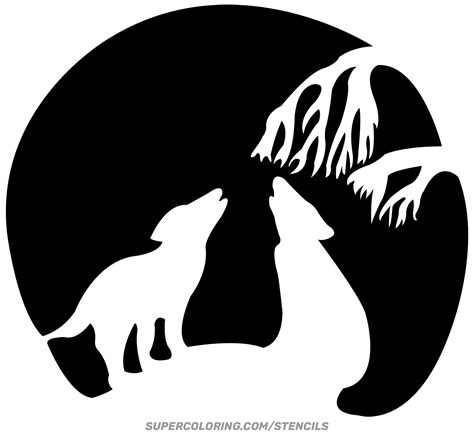 Two Howling Wolves Stencil Free Printable Papercraft Templates