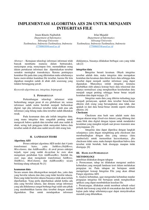 Pdf Implementasi Algoritma Aes 256 Untuk Menjamin Integritas File
