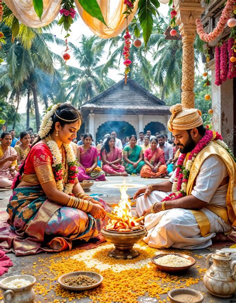 Traditional South Indian Village Couple Ritual Weeding Backgrounds
