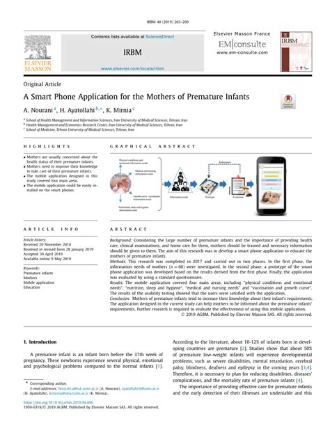Pdf A Smart Phone Application For The Mothers Of Premature Infants