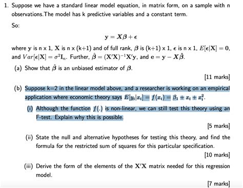Solved Suppose We Have A Standard Linear Model Equation In Chegg Com