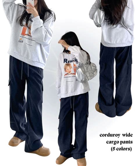 따스한 골덴 코듀로이 빈티지 컬러 카고 와이드 팬츠 에이블리