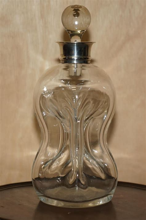 Antique 1903 Sterling Silver Collar Pinch Decanter For Whiskey Rum