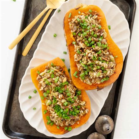 Vegan Stuffed Butternut Squash With Rice And Lentils