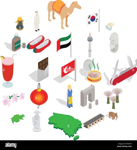 Tourist Attraction Icons Set Isometric Style Stock Vector Image And Art