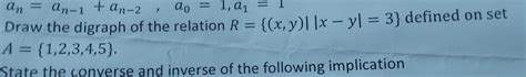 Draw The Digraph Of The Relation R X Y Xy Defined On Set A
