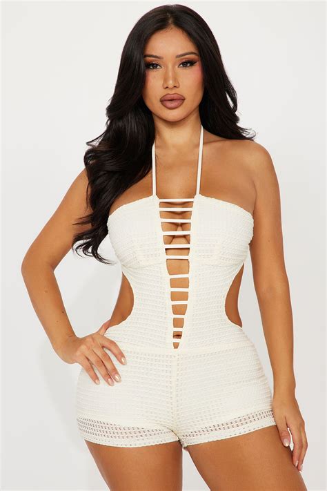 Island Dreaming Crochet Romper Cream Fashion Nova