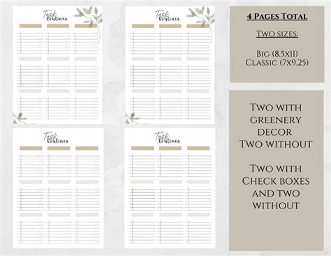 Task Routines Printables Planner Inserts Habit Tracking Goals And