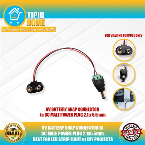 9v Battery Snap Connector To Dc Male Power Plug 2 1x5 5mm Best For Led Strip Light Or Diy