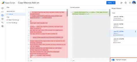 Apps Script Afficher Les Versions De Script Avec Lhistorique Du Projet