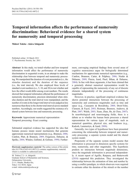 Pdf Temporal Information Affects The Performance Of Numerosity Discrimination Behavioral